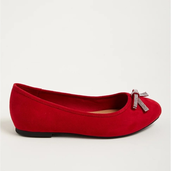 torrid | Shoes | Torrid Ballet Flats2 Ww Wide Red Faux Suede Rhinestone ...